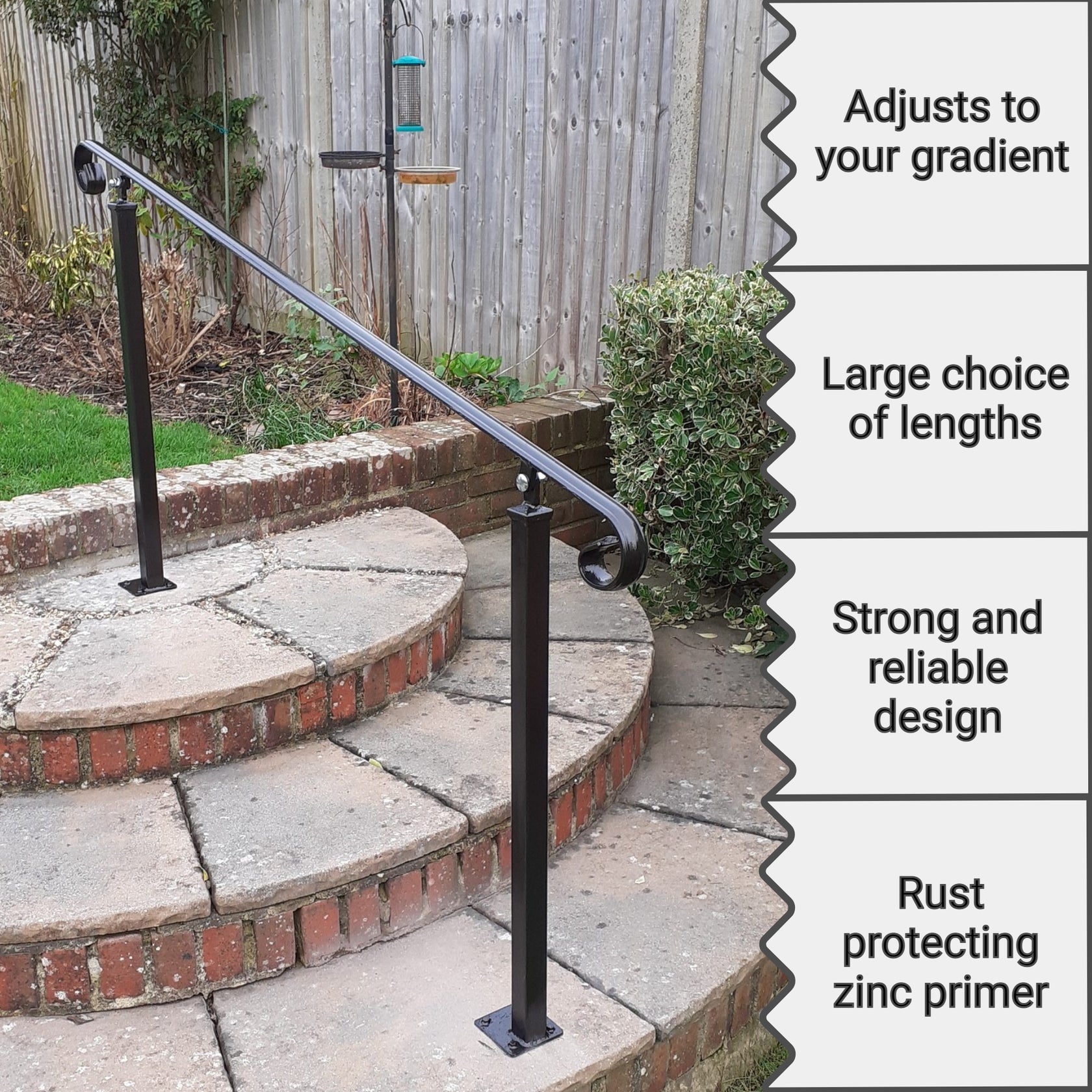 Wrought Iron Style Handrail on Two Pivoting Bolt Down Posts - Amon - 1 ...