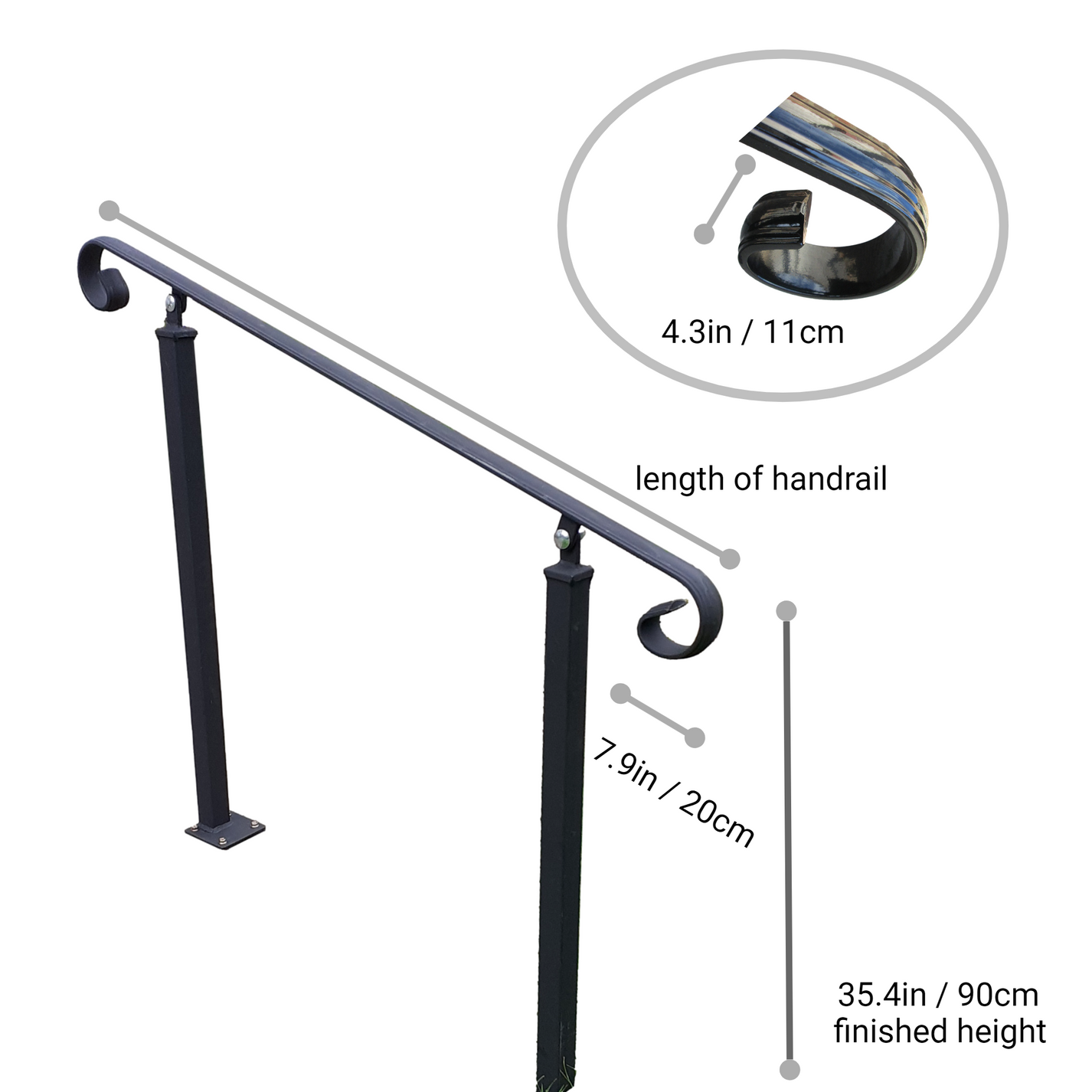 Wrought Iron Style Handrail on Two Pivoting Bolt Down Posts - Amon - 1 ...