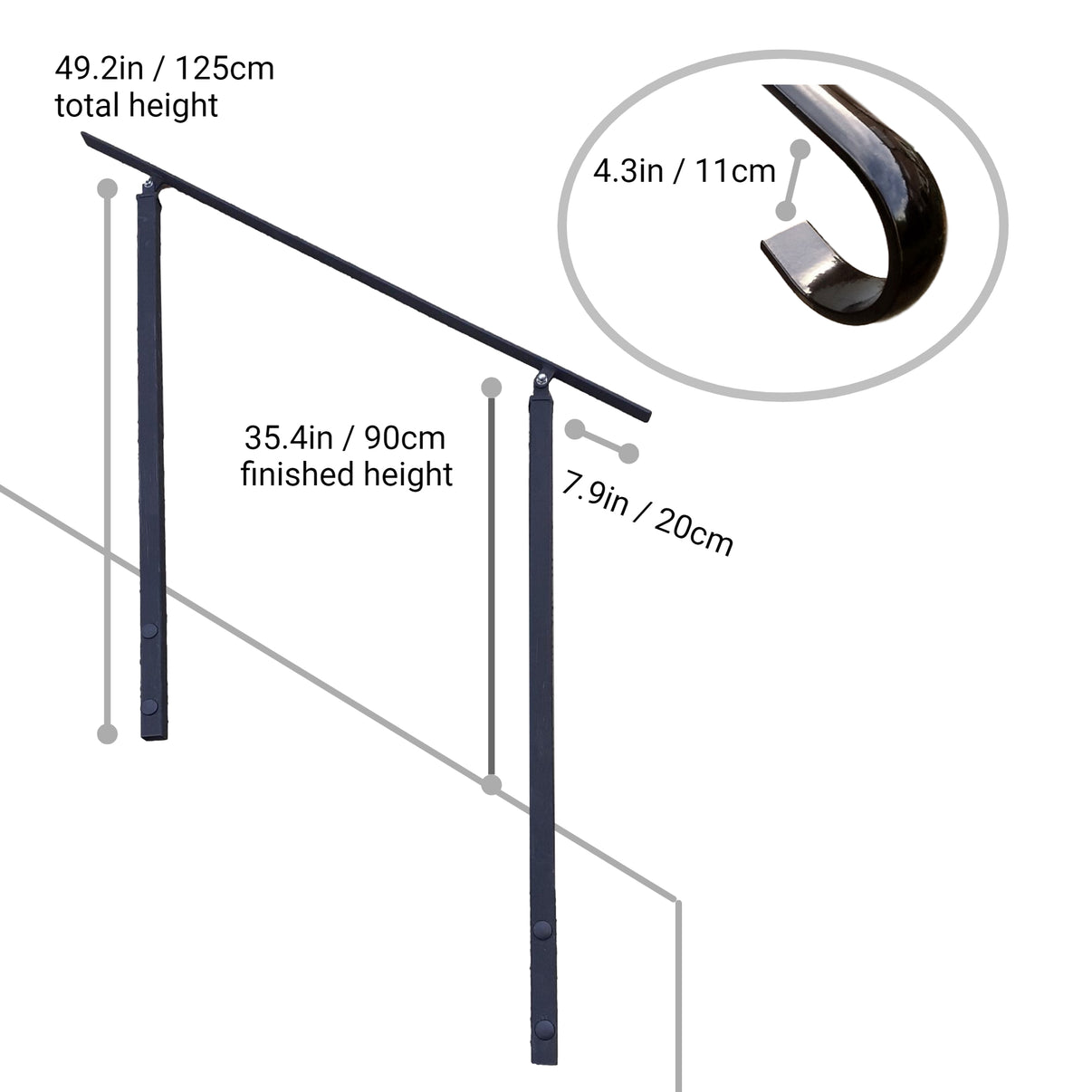 Wrought Iron Atara Handrail on Two Side Bolt Posts - 1m - 2.4m ...