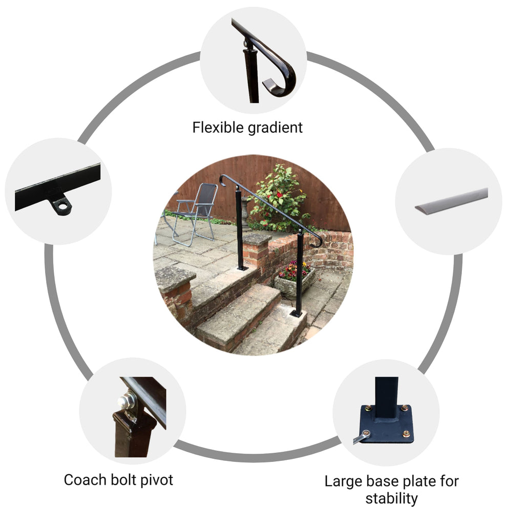 Wrought Iron Metal Handrail on Two Bolt Down Posts - Ozias - 1m - 2.4m ...